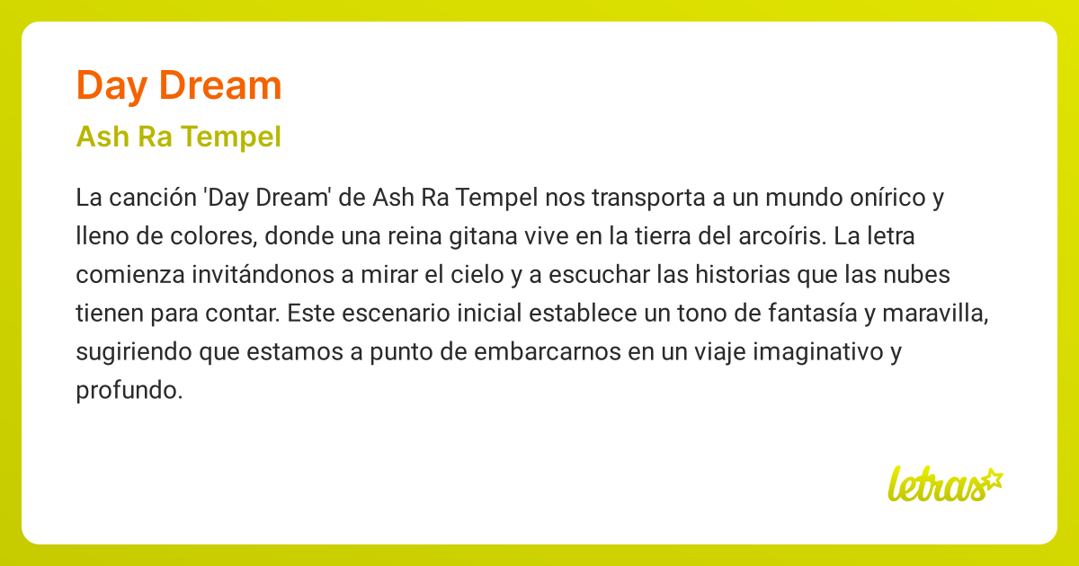 Significado de la canción DAY DREAM (Ash Ra Tempel) - LETRAS.COM