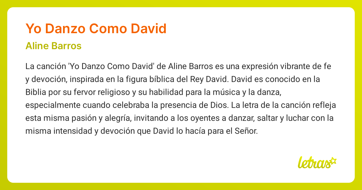 Significado de la canción YO DANZO COMO DAVID (Aline Barros) - LETRAS.COM