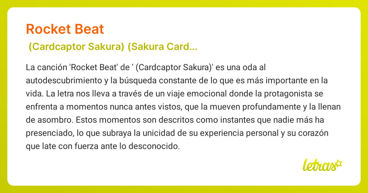 Significado de la canción ROCKET BEAT (カードキャプターさくら (Cardcaptor Sakura ...
