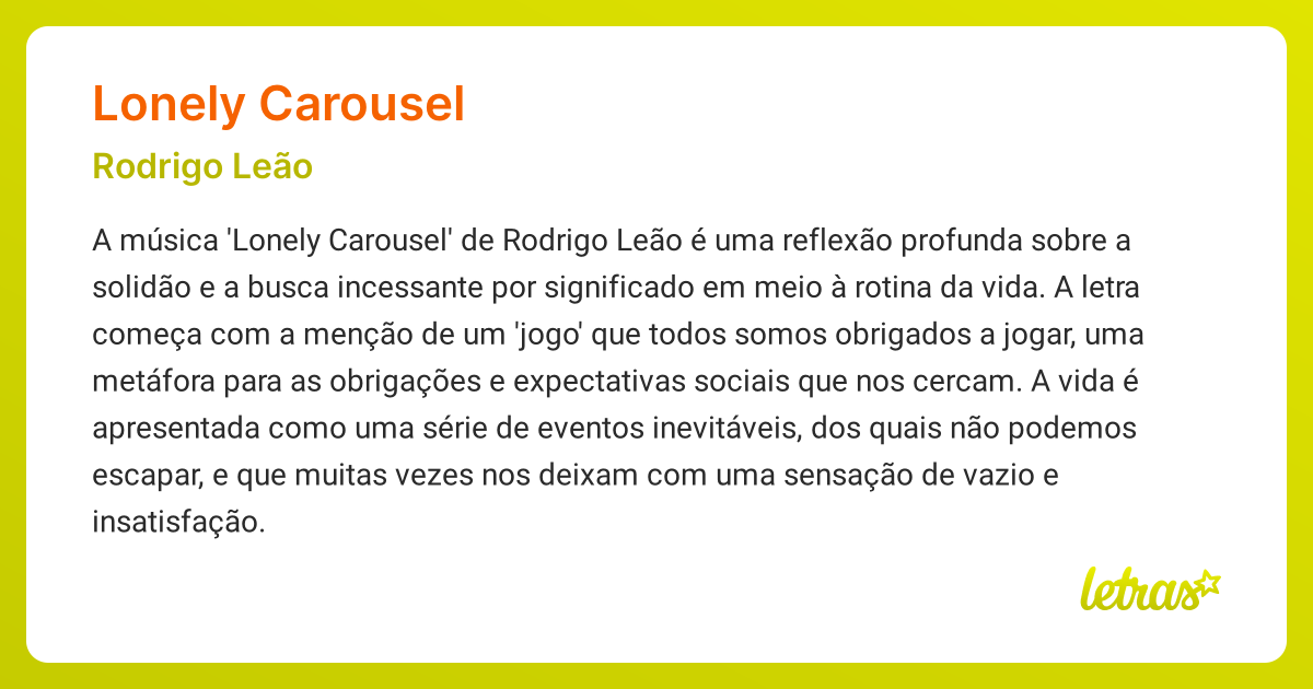 Significado da música LONELY CAROUSEL (Rodrigo Leão) - LETRAS.MUS.BR