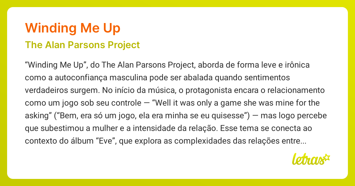 Significado da música WINDING ME UP (The Alan Parsons Project) - LETRAS ...