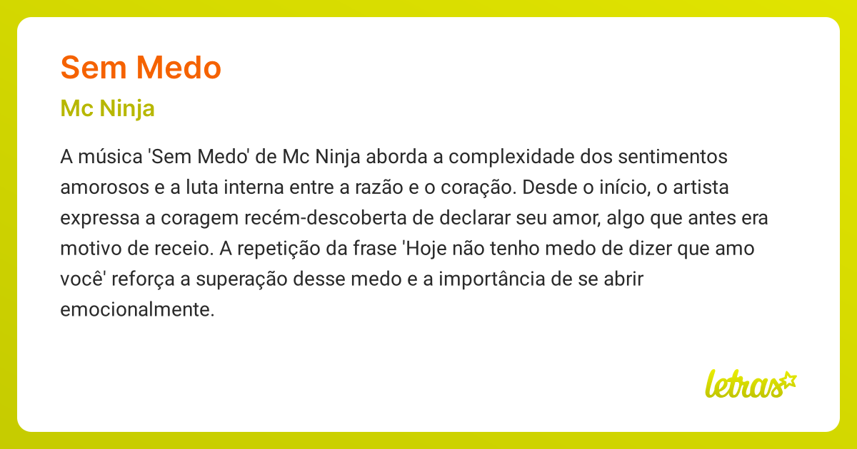 Significado da música SEM MEDO (Mc Ninja) - LETRAS.MUS.BR