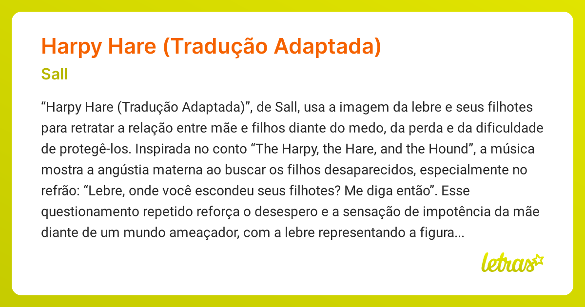 Significado da música Harpy Hare (Tradução Adaptada) (Sall) - LETRAS.MUS.BR