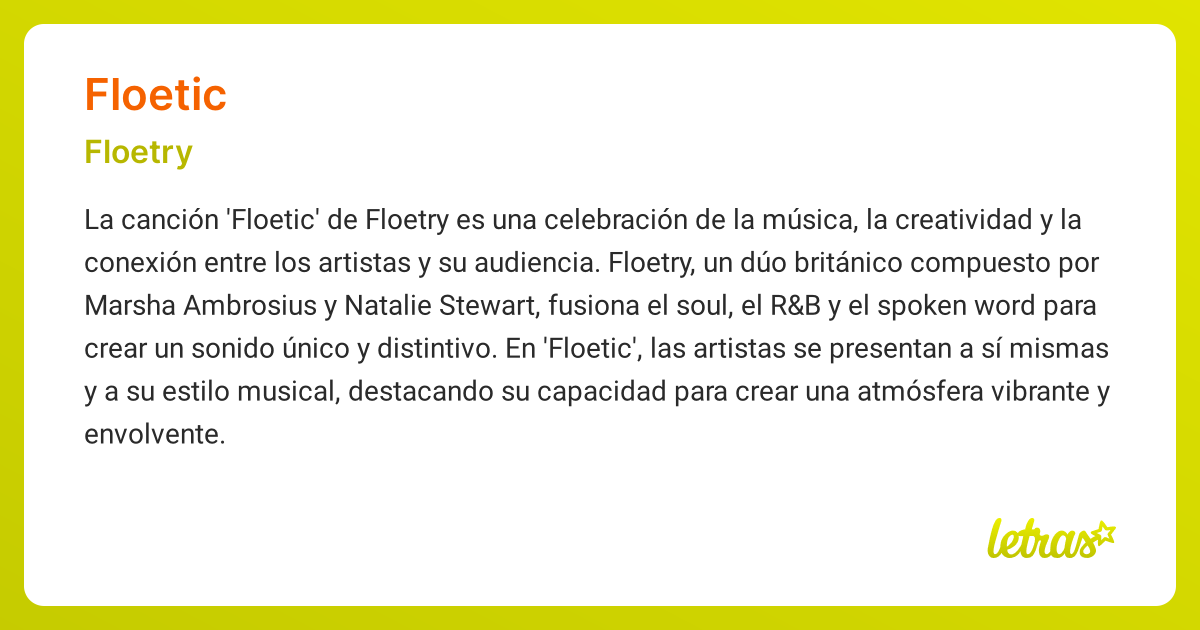 Significado de la canción FLOETIC (Floetry) - LETRAS.COM