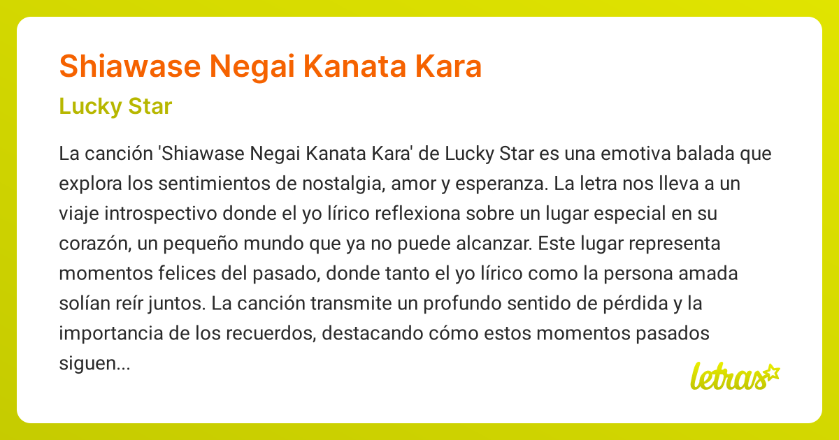 Significado de la canción SHIAWASE NEGAI KANATA KARA (Lucky Star ...