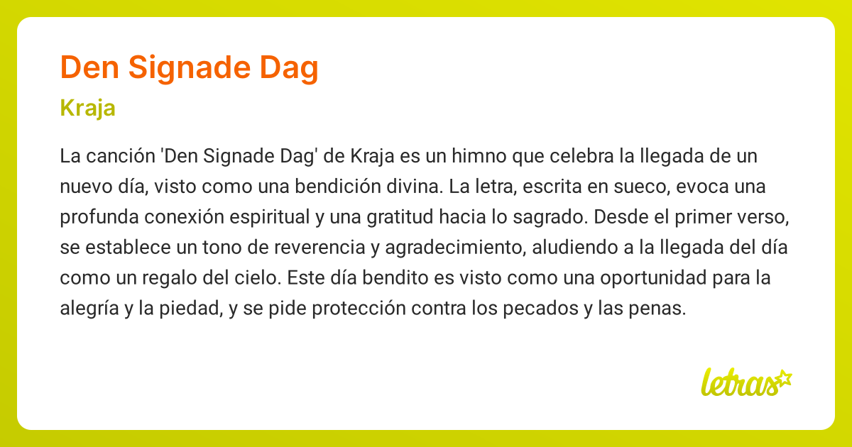 Significado de la canción DEN SIGNADE DAG (Kraja) - LETRAS.COM