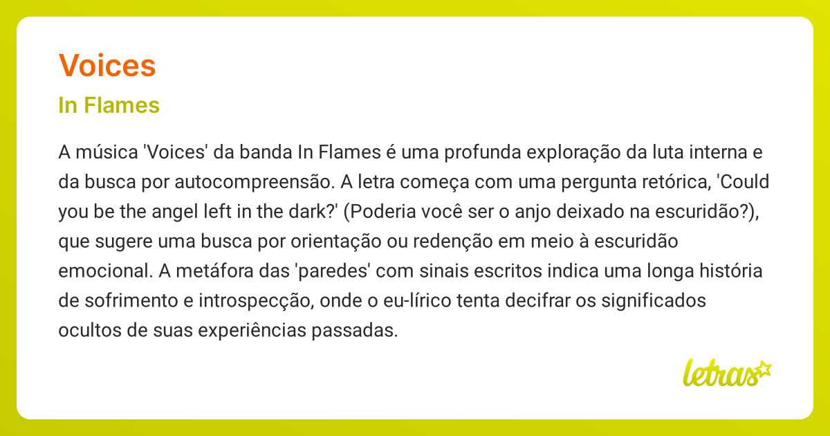 Significado da música VOICES (In Flames) - LETRAS.MUS.BR