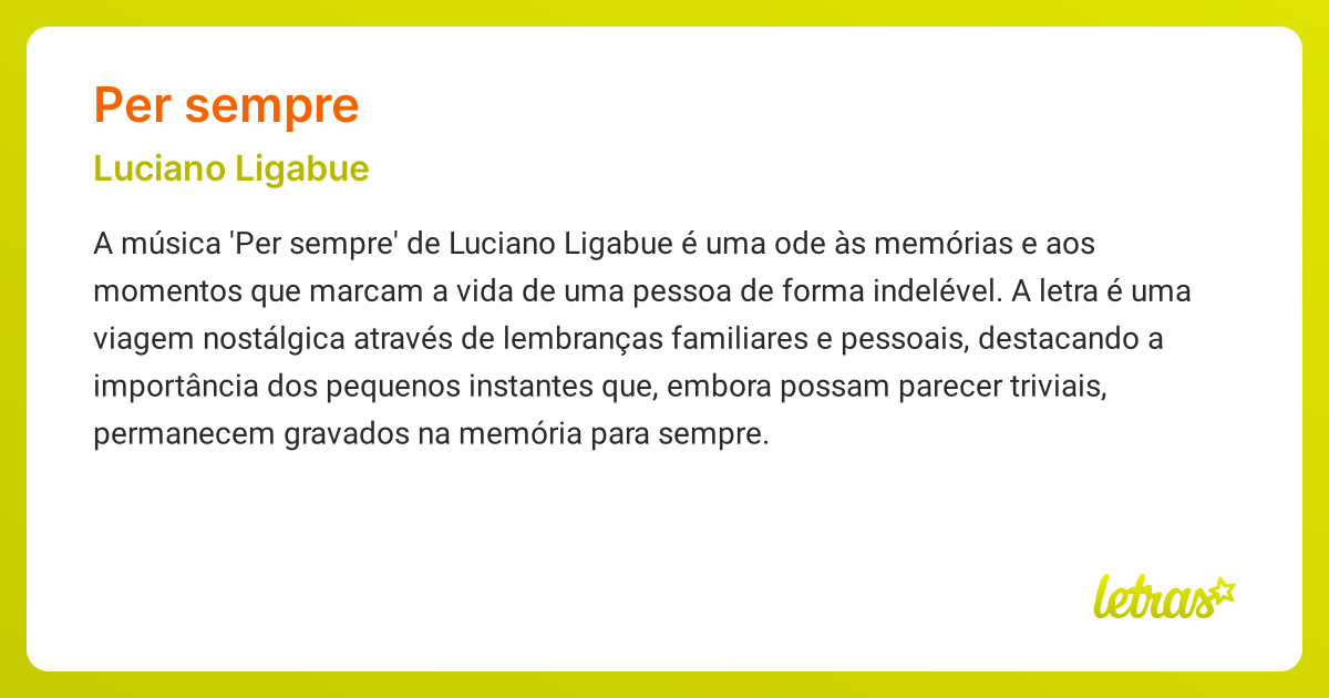Significado da música PER SEMPRE (Luciano Ligabue) - LETRAS.MUS.BR