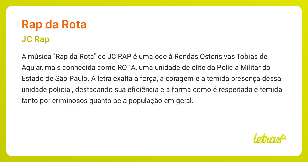 Significado da música RAP DA ROTA (JC Rap) - LETRAS.MUS.BR