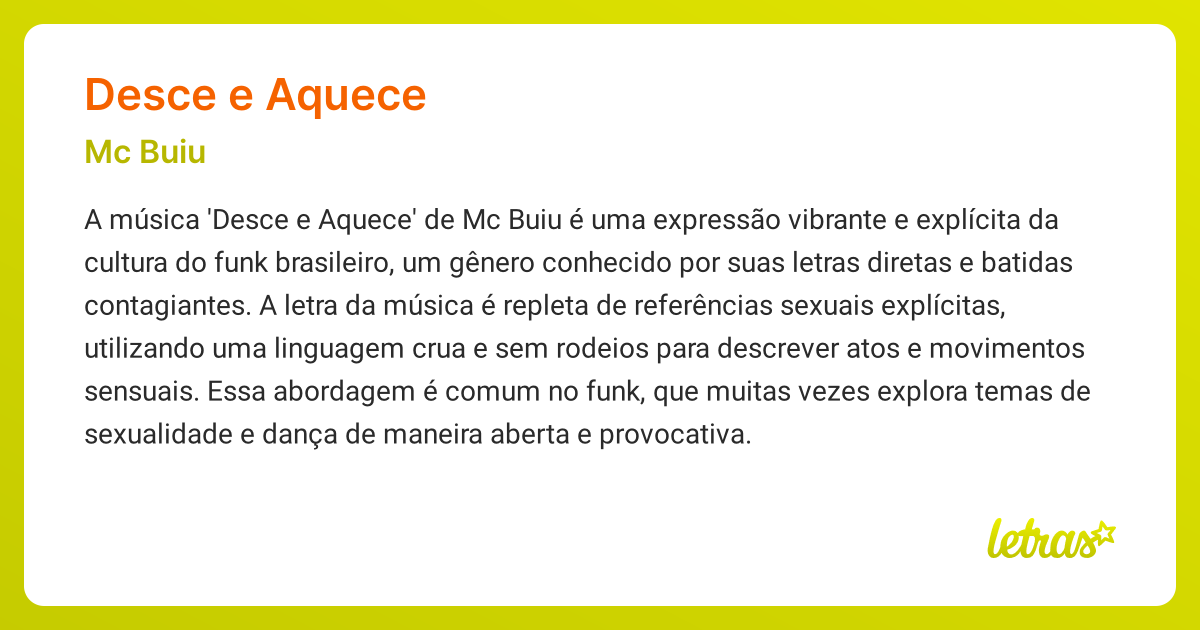 Significado da música DESCE E AQUECE (Mc Buiu) - LETRAS.MUS.BR