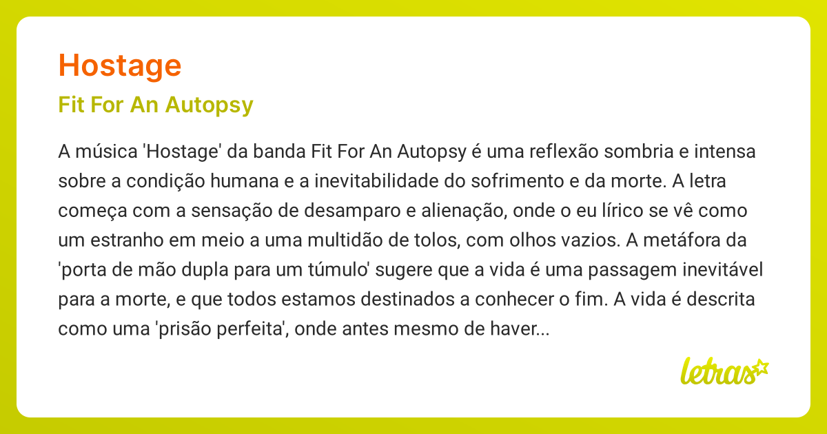 Significado da música HOSTAGE (Fit For An Autopsy) - LETRAS.MUS.BR