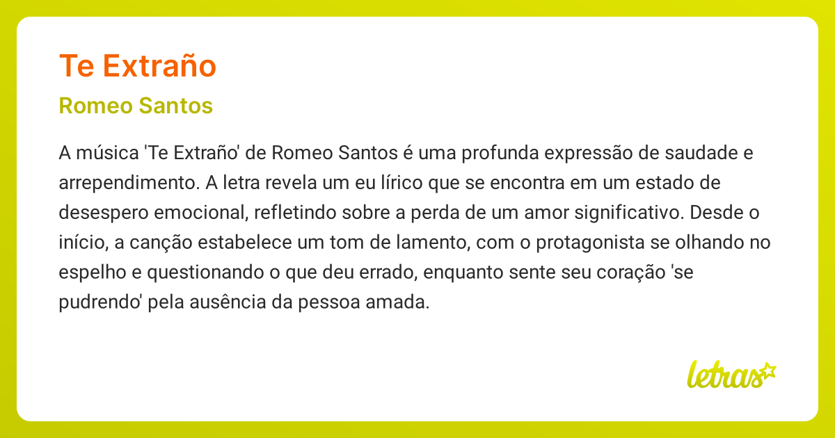 Significado da música TE EXTRAÑO (Romeo Santos) - LETRAS.MUS.BR