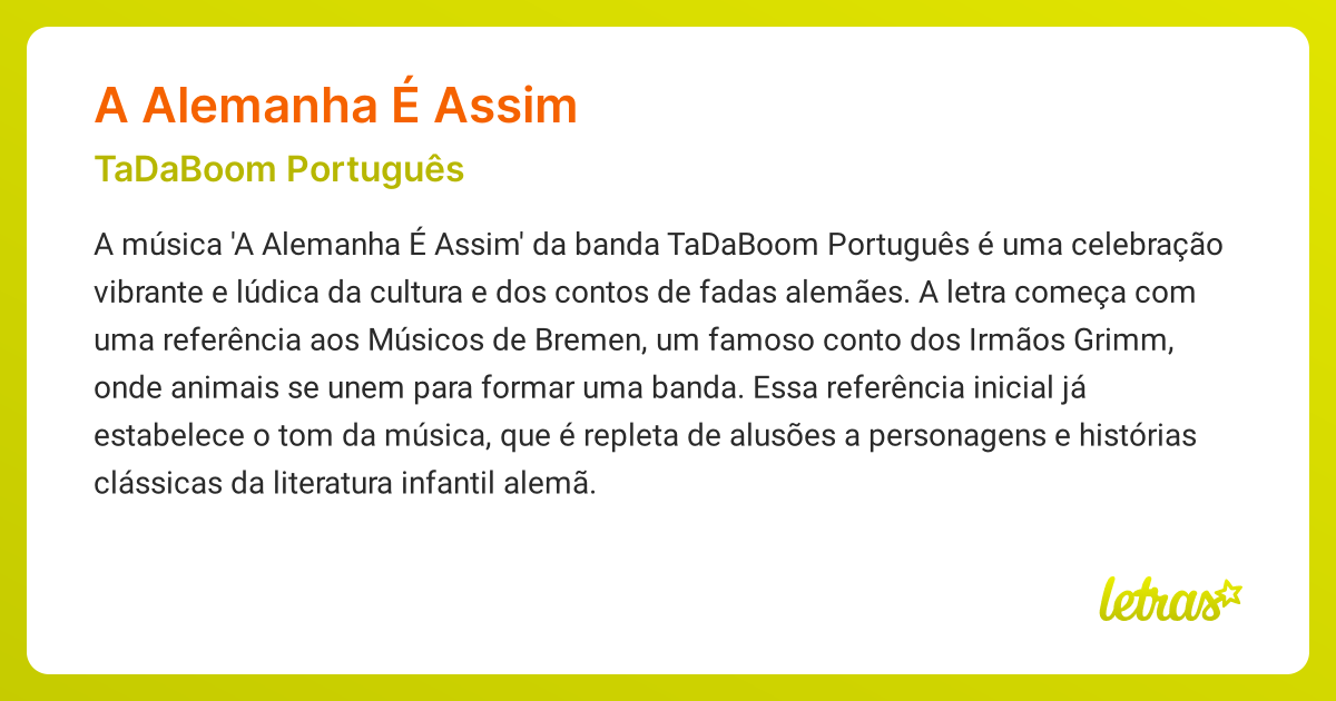 Significado da música A ALEMANHA É ASSIM (TaDaBoom Português) - LETRAS ...
