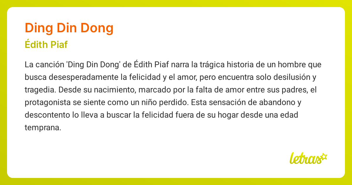 Significado de la canción DING DIN DONG (Édith Piaf) - LETRAS.COM