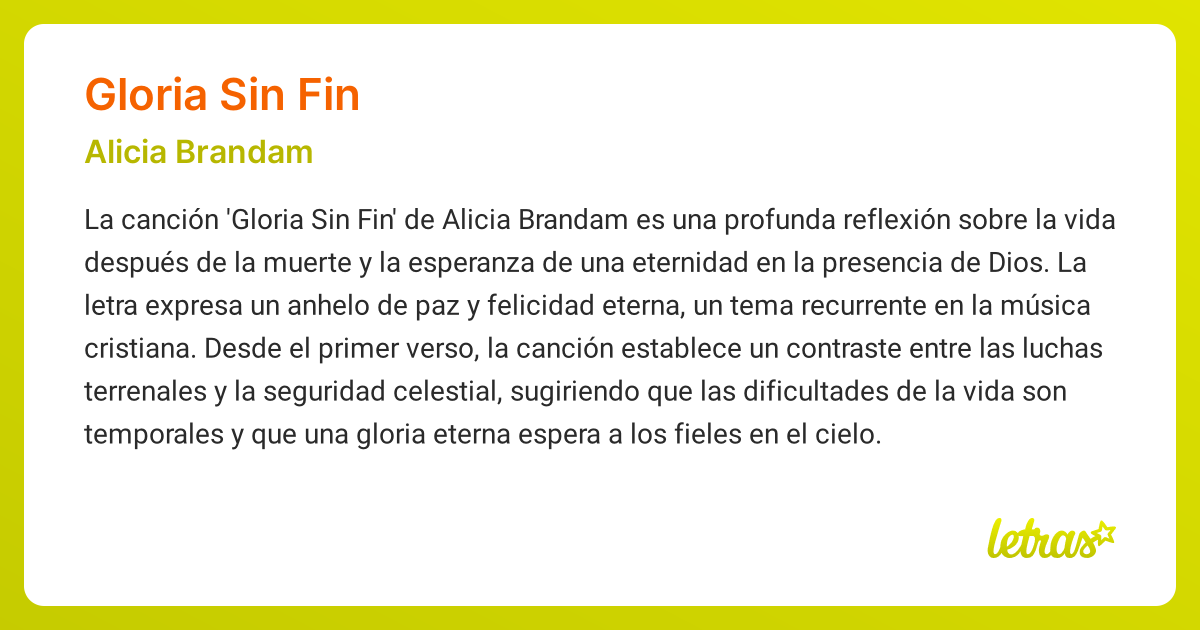 Significado de la canción GLORIA SIN FIN (Alicia Brandam) - LETRAS.COM