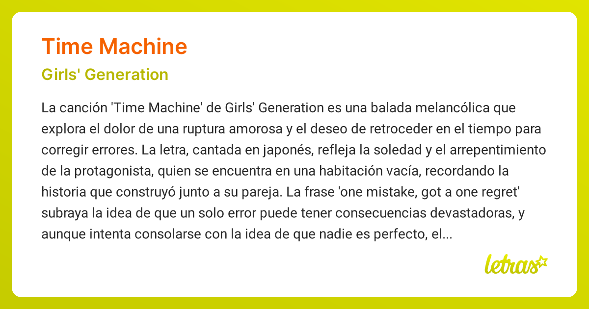 Significado de la canción TIME MACHINE (Girls' Generation) - LETRAS.COM