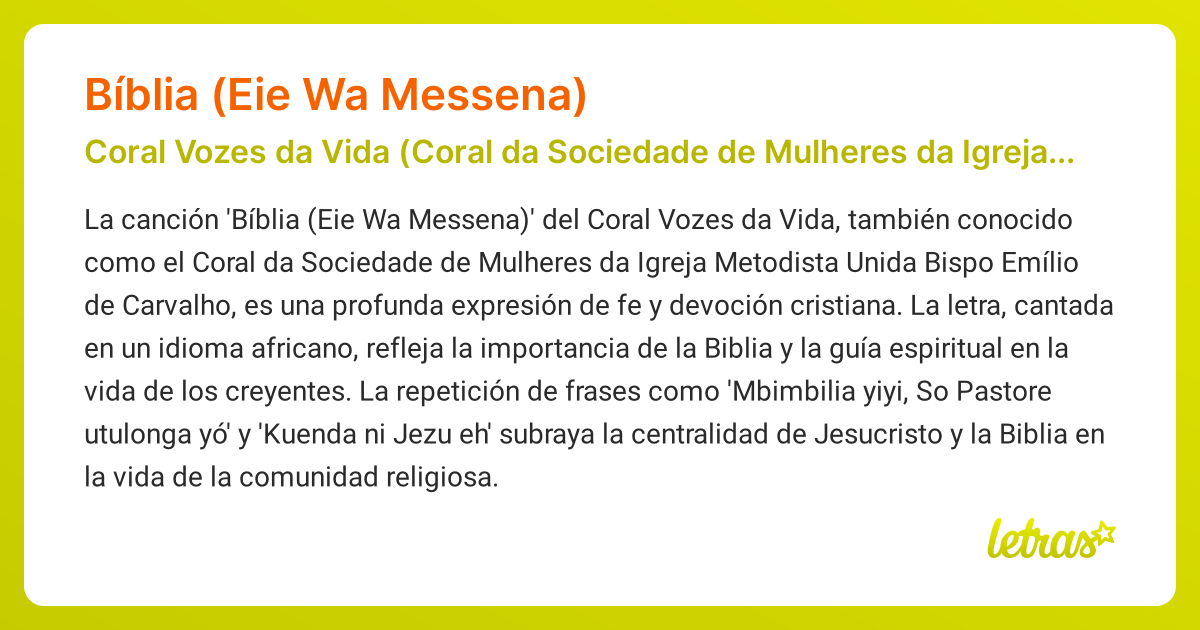 Significado de la canción BÍBLIA (EIE WA MESSENA) (Coral Vozes da Vida ...