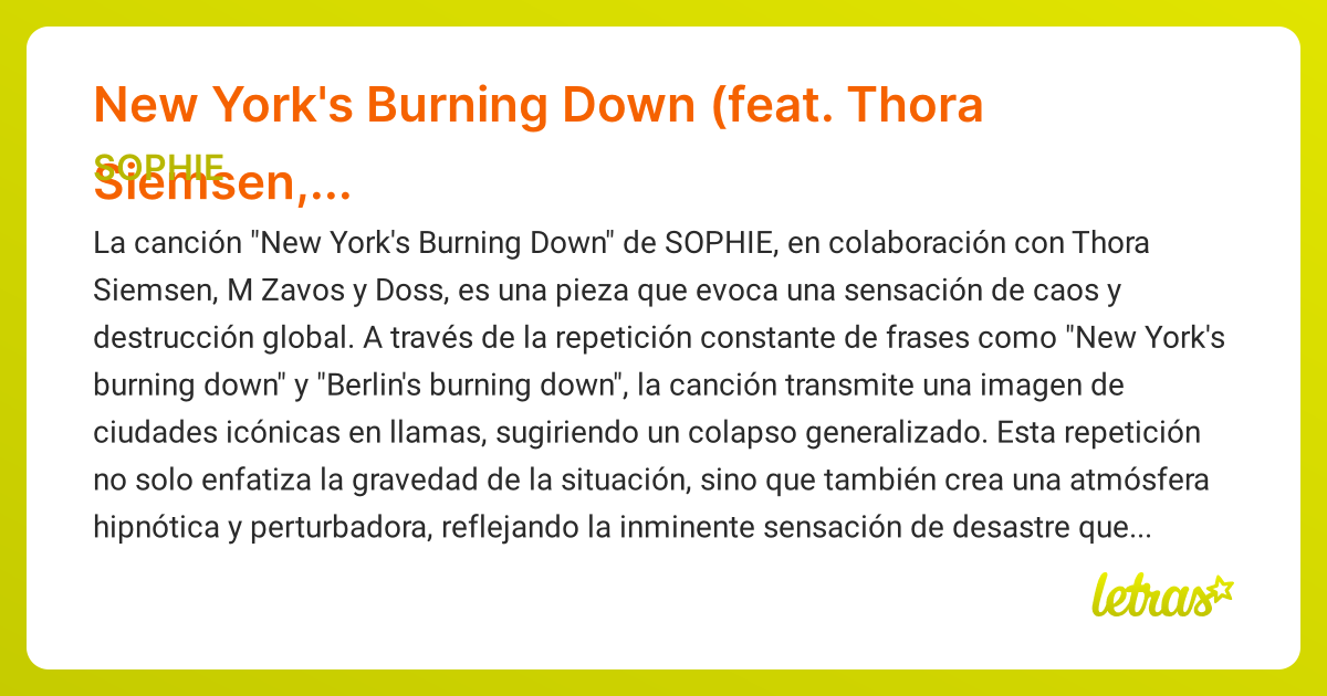 Significado de la canción New York's Burning Down (feat. Thora Siemsen ...