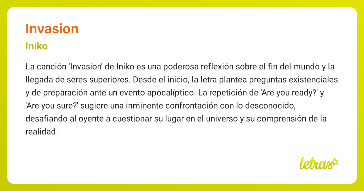 Significado de la canción INVASION (Iniko) - LETRAS.COM