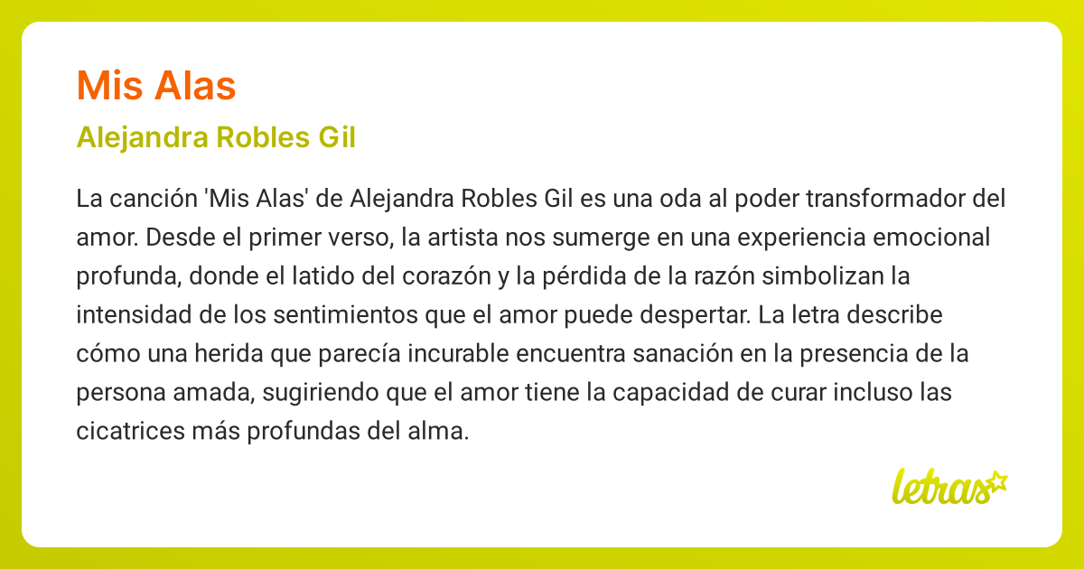 Significado de la canción MIS ALAS (Alejandra Robles Gil) - LETRAS.COM