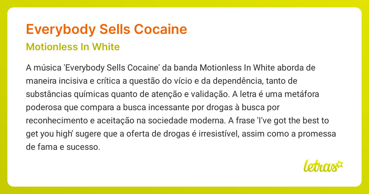 Significado da música EVERYBODY SELLS COCAINE (Motionless In White ...