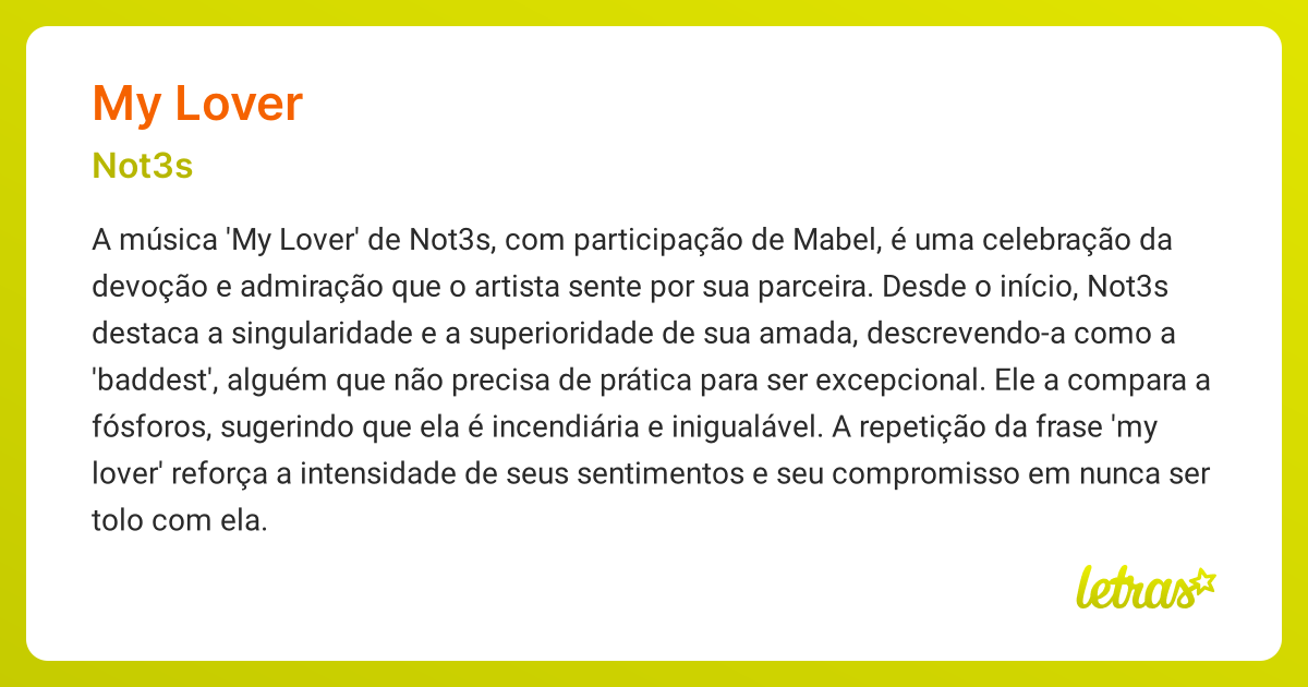 Significado da música MY LOVER (Not3s) - LETRAS.MUS.BR