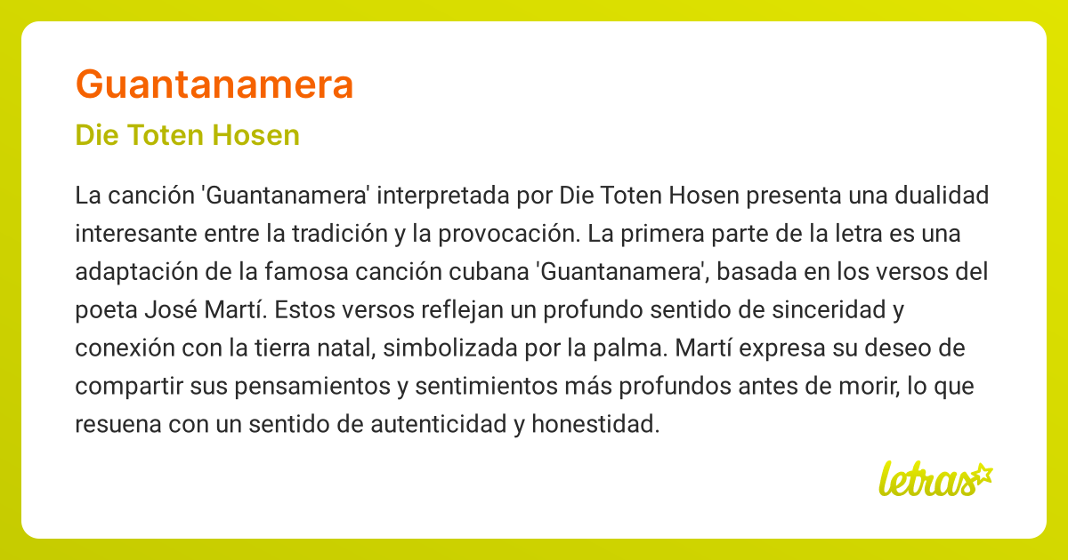 Significado de la canción GUANTANAMERA (Die Toten Hosen) - LETRAS.COM