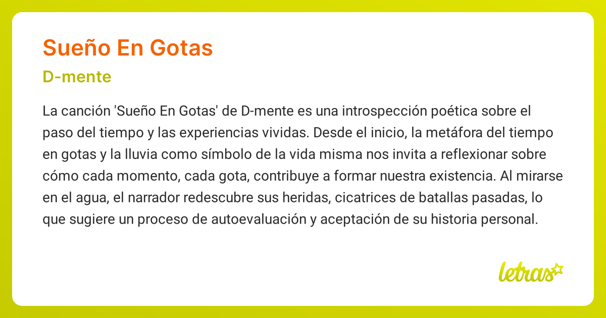 Significado de la canción SUEÑO EN GOTAS (D-mente) - LETRAS.COM