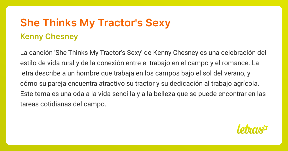Significado de la canción SHE THINKS MY TRACTOR'S SEXY (Kenny Chesney ...