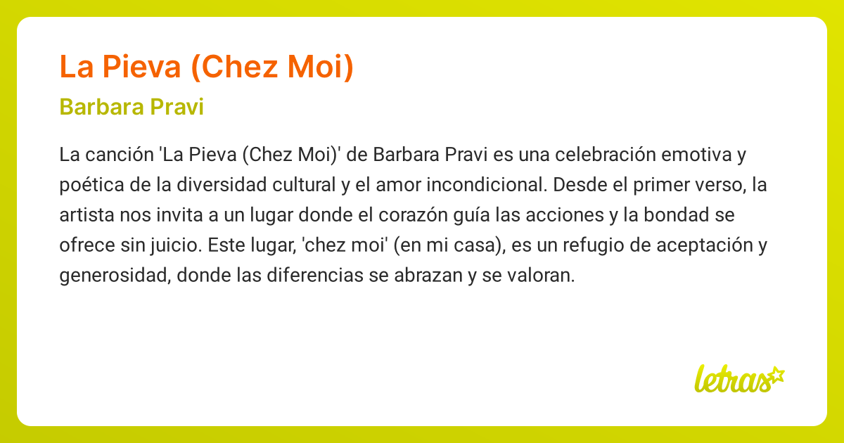Significado de la canción LA PIEVA (CHEZ MOI) (Barbara Pravi) - LETRAS.COM