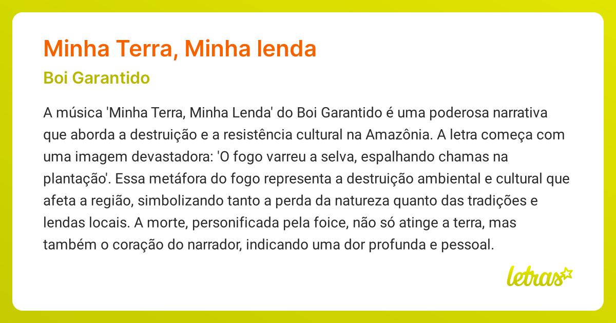 Significado da música MINHA TERRA, MINHA LENDA (Boi Garantido) - LETRAS ...