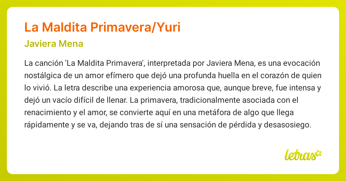 Significado de la canción LA MALDITA PRIMAVERA/YURI (Javiera Mena ...