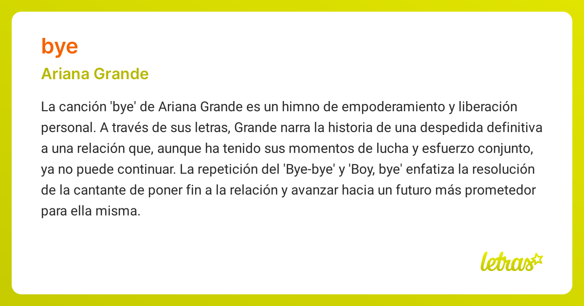Significado de la canción BYE (Ariana Grande) - LETRAS.COM