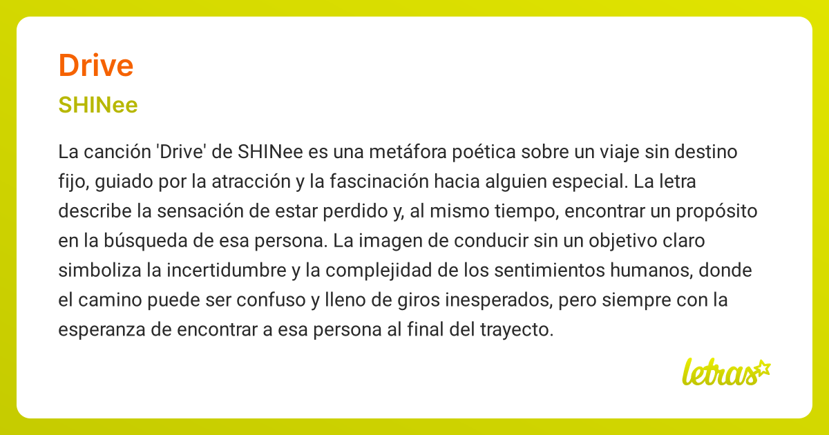 Significado de la canción DRIVE (SHINee) - LETRAS.COM