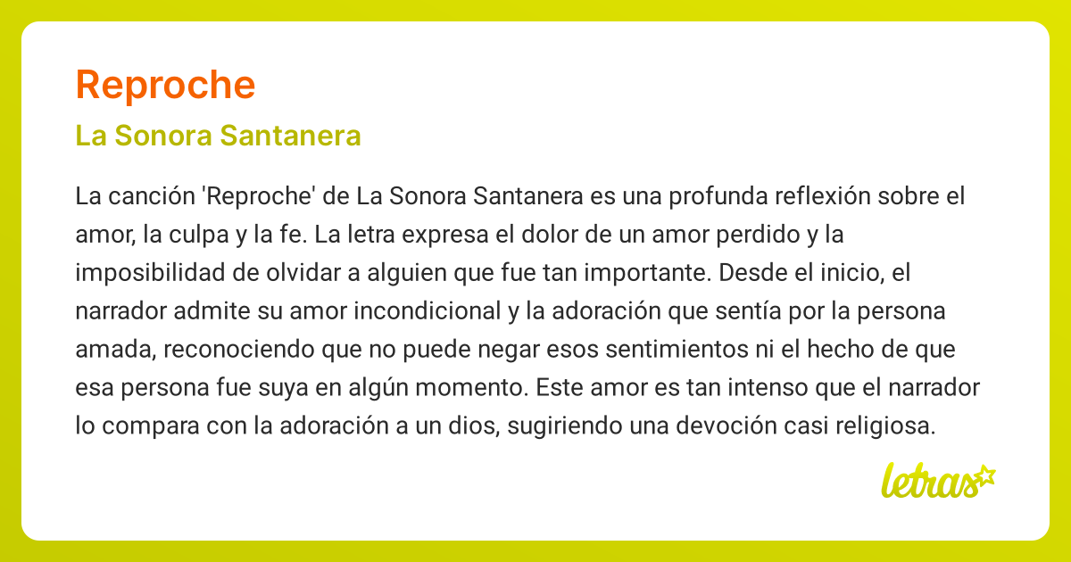 Significado de la canción REPROCHE (La Sonora Santanera) - LETRAS.COM