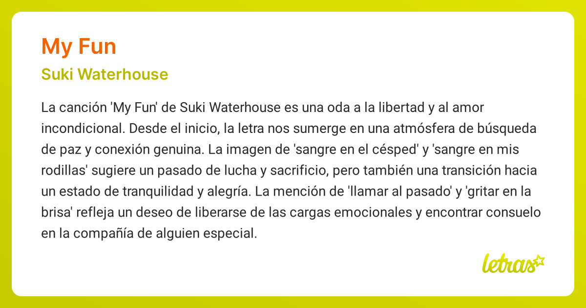 Significado de la canción MY FUN (Suki Waterhouse) - LETRAS.COM