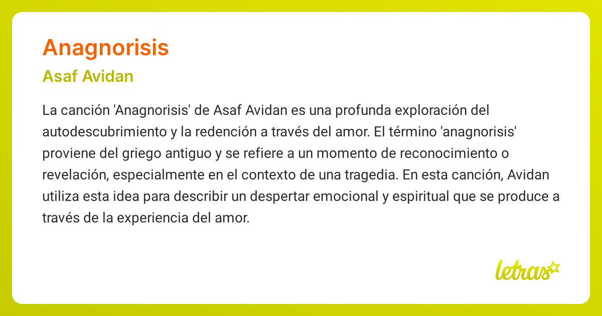 Significado de la canción ANAGNORISIS (Asaf Avidan) - LETRAS.COM