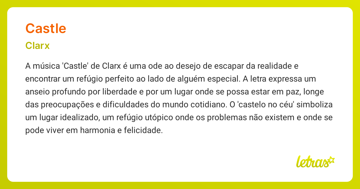 Significado da música CASTLE (Clarx) - LETRAS.MUS.BR