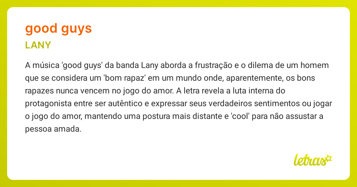 Significado da música GOOD GUYS (Lany) - LETRAS.MUS.BR