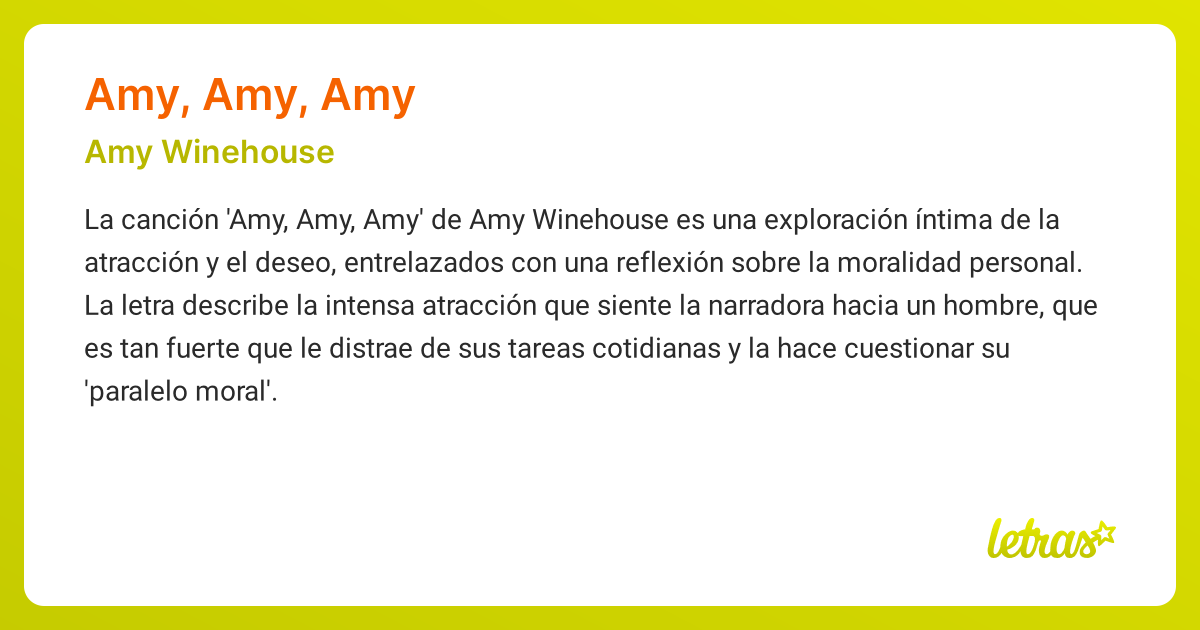 Significado de la canción AMY, AMY, AMY (Amy Winehouse) - LETRAS.COM