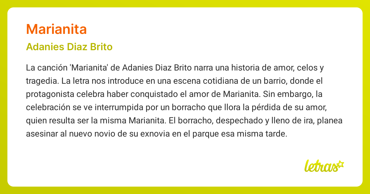 Significado de la canción MARIANITA (Adanies Diaz Brito) - LETRAS.COM