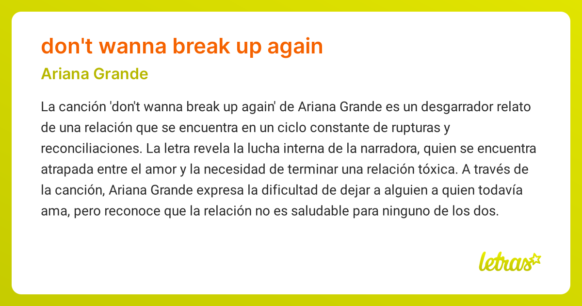Significado de la canción DON'T WANNA BREAK UP AGAIN (Ariana Grande ...