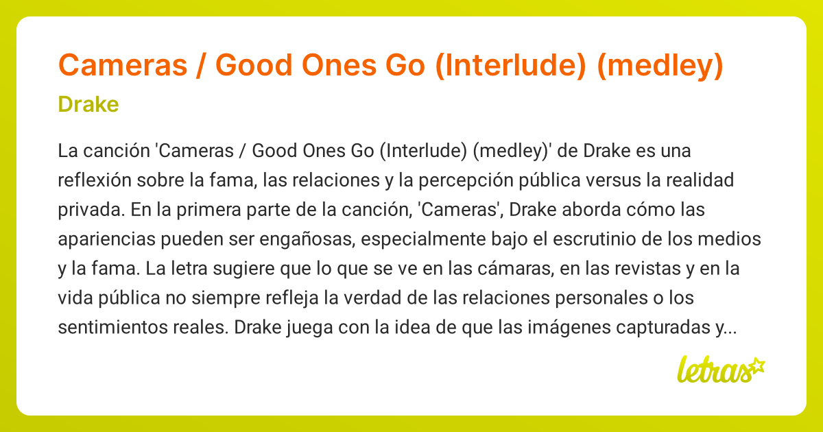Significado de la canción Cameras / Good Ones Go (Interlude) (medley ...