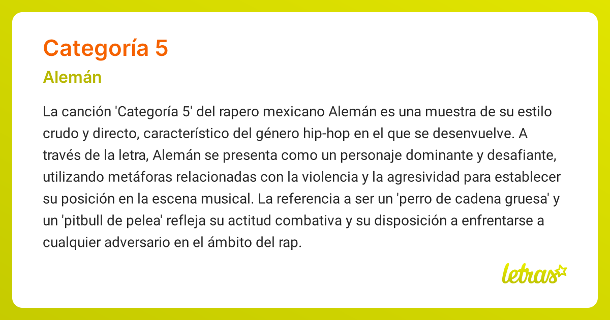 Significado de la canción CATEGORÍA 5 (Alemán) - LETRAS.COM