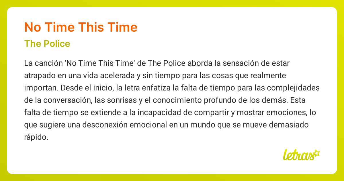 Significado de la canción NO TIME THIS TIME (The Police) - LETRAS.COM