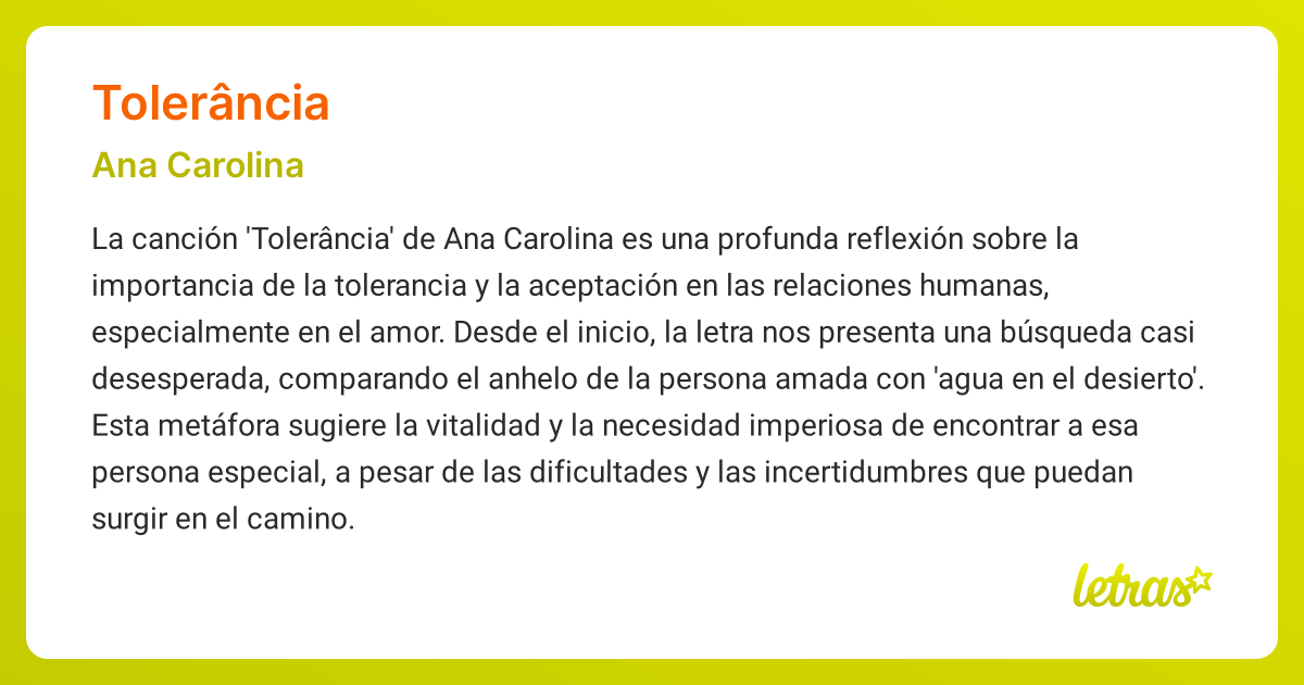 Significado de la canción TOLERÂNCIA (Ana Carolina) - LETRAS.COM
