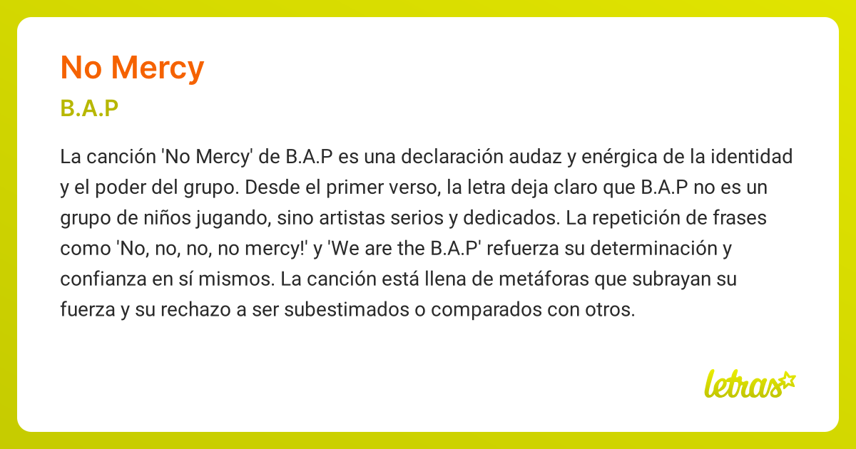 Significado de la canción NO MERCY (B.A.P) - LETRAS.COM