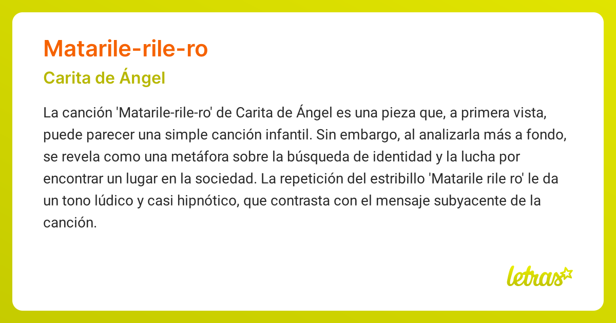 Significado de la canción MATARILE-RILE-RO (Carita de Ángel) - LETRAS.COM