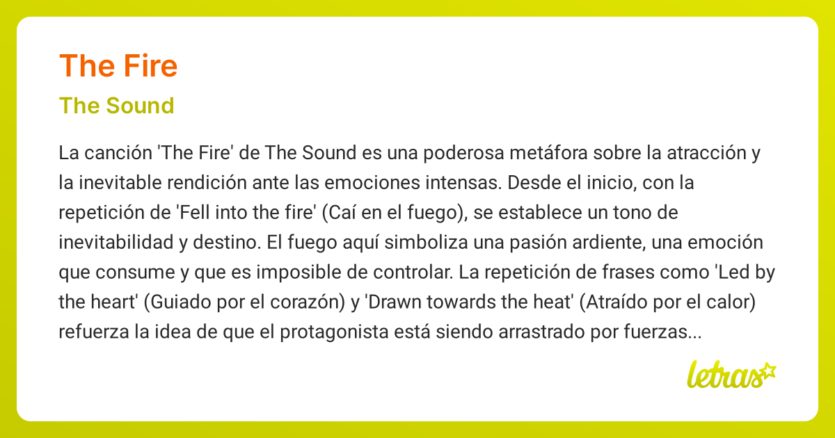 Significado de la canción THE FIRE (The Sound) - LETRAS.COM