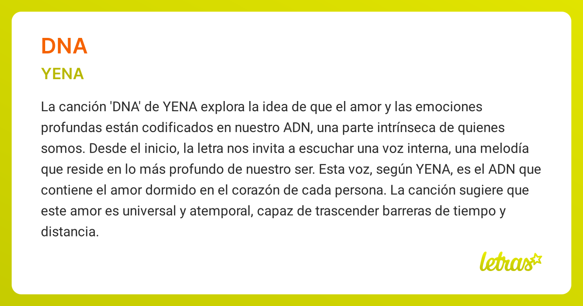 Significado de la canción DNA (YENA) - LETRAS.COM